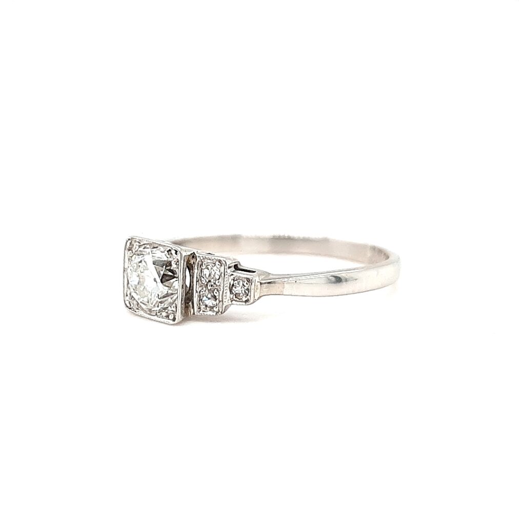 Platinum Art Deco style square set Diamond solitaire ring | Fosters ...